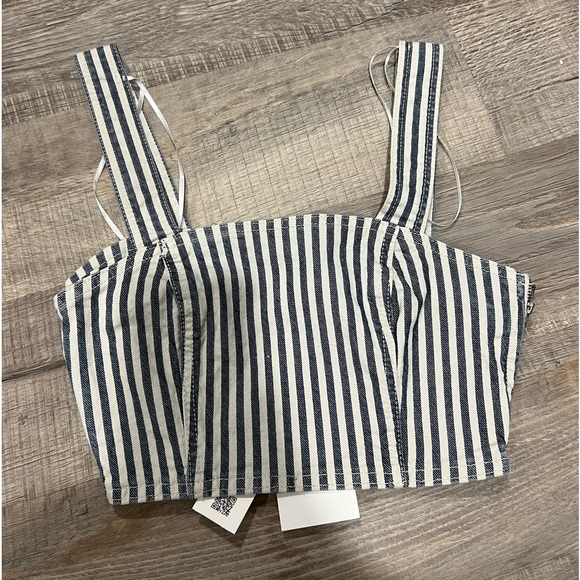 Zara | Tops | Zara Blue Denim And White Striped Crop Bodice Tank Top | Poshmark